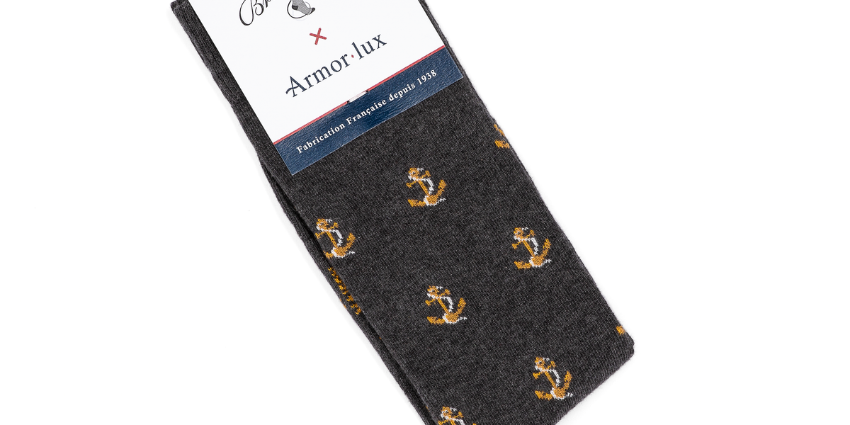 Our men's socks : Grey Anchors - Armor-Lux x Maison Broussaud